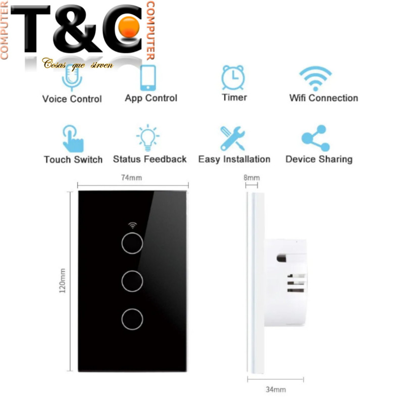 INTERRUPTOR INTELIGENTE VOZ+WIFI+TOQUE TRES VIA DOMOTICA