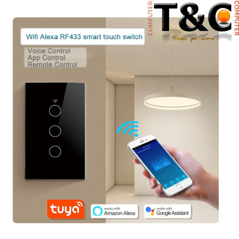 INTERRUPTOR INTELIGENTE VOZ+WIFI+TOQUE TRES VIA DOMOTICA